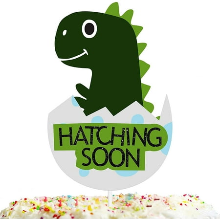 Hatching Soon Dinosaur Cake Topper Green Glitter Baby Shower Theme ...