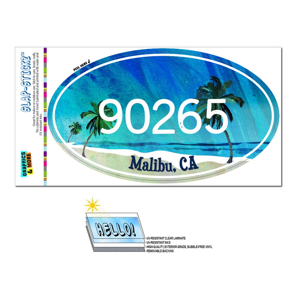 90265 Malibu, CA - Tropical Beach - Oval Zip Code Sticker - Walmart.com