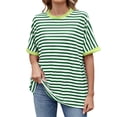 BByeadc Summer Shirt for Womens Striped T Shirts Contrast Trim Cuffed ...