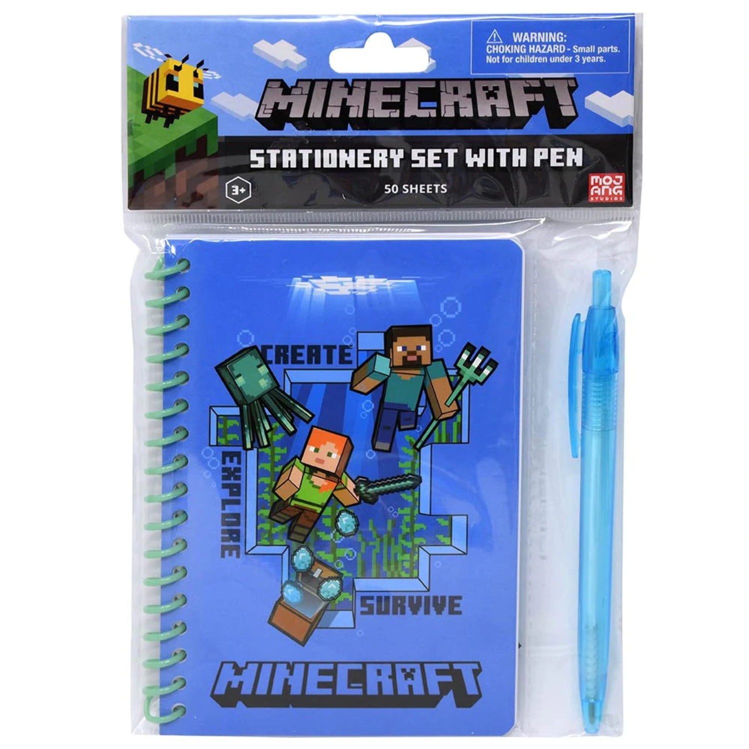 Minecraft Spiral Notebook with Pen in Poly Bag with Header 50 Sheets ...