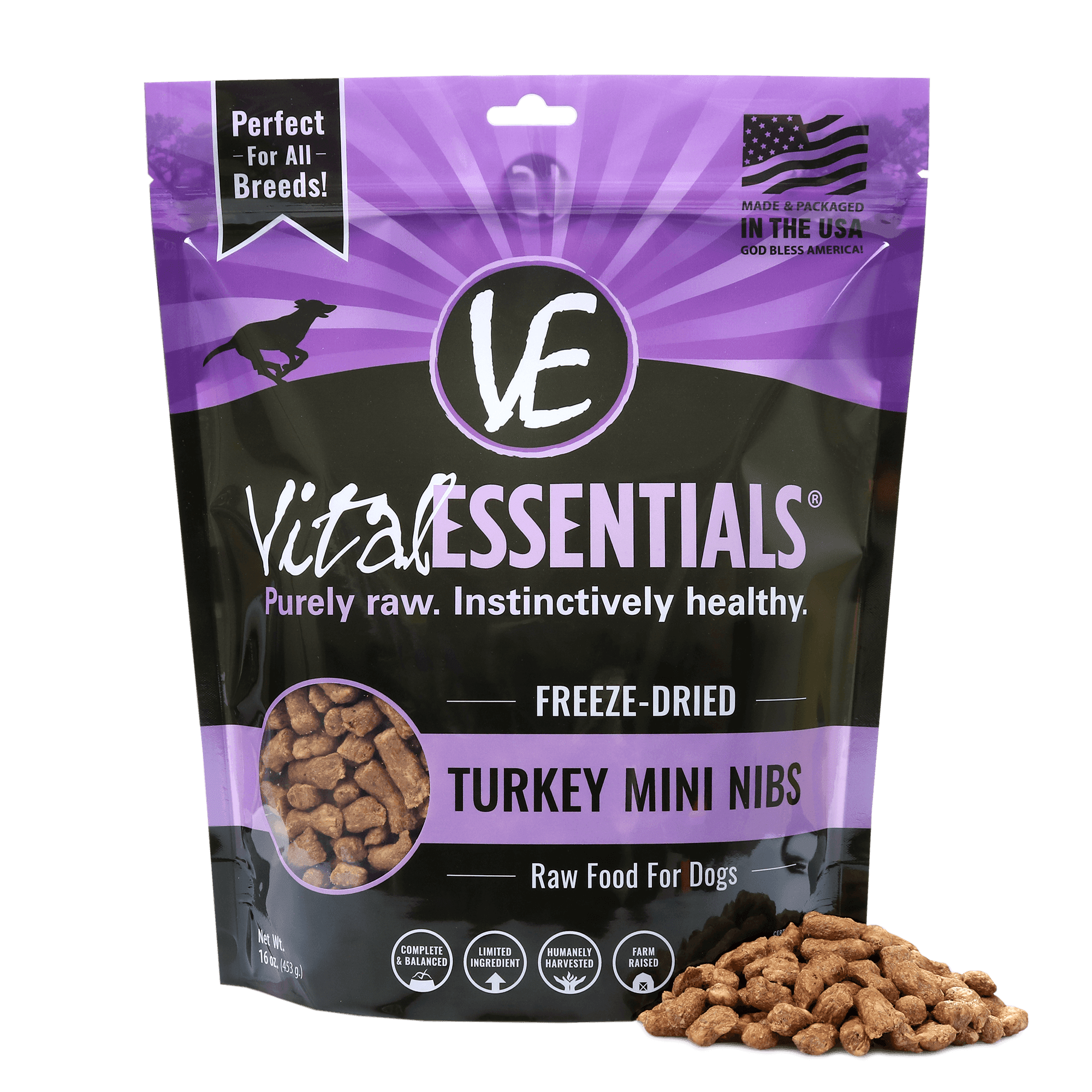 Vital Essentials Freeze Dried Dog Food, Turkey Mini Nibs 16 oz ...