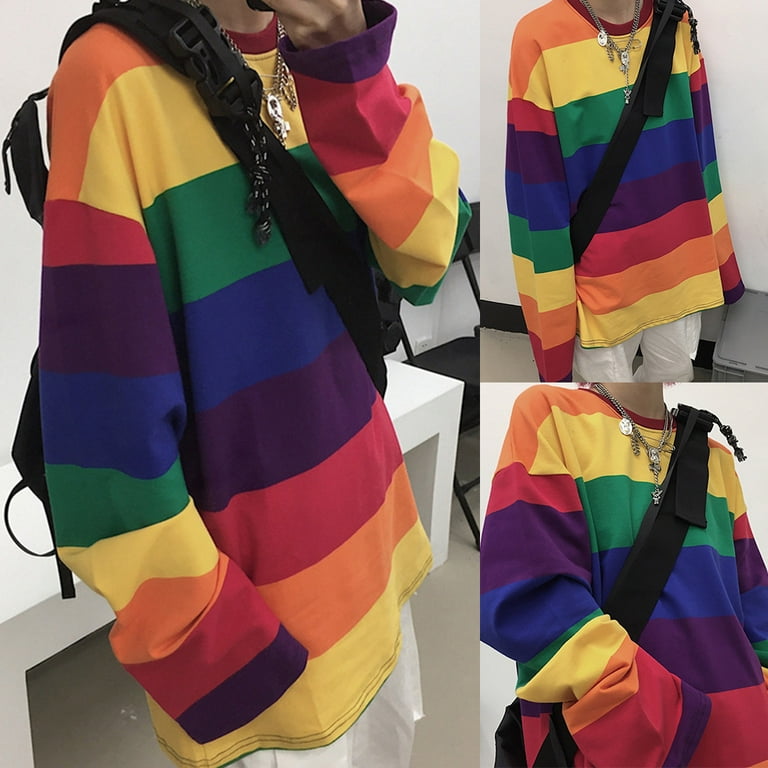 BOOYOU Women Long Sleeve O-Neck T Shirt Harajuku Rainbow BOOYOU Women Long Sleeve O-Neck T Shirt Harajuku Rainbow