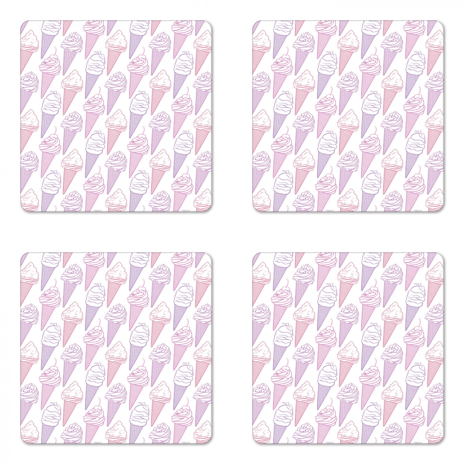 Dessert Coaster Set of 4, Cherry Ice Cream Patterns Summer Foods Frozen ...