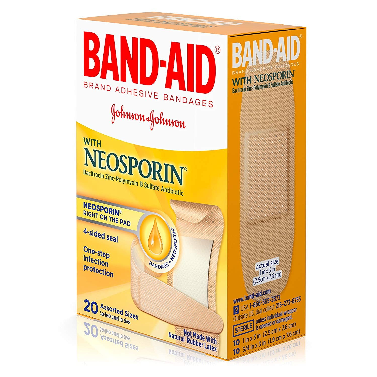 Band-Aid Antibiotic Adhesive Band-Aid with Neosporin 4 Sided Seal One ...
