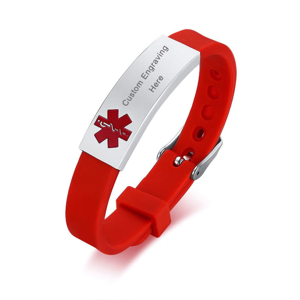 Click here for Heaby Medical Alert Bracelet Red Free Custom Engra... prices