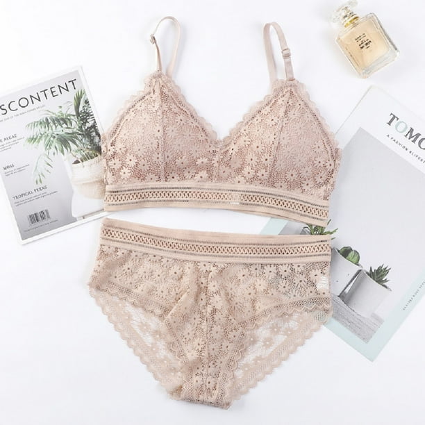 Lollanda Womens 2 Piece Floral Lace Lingerie Set With Sexy Bra And