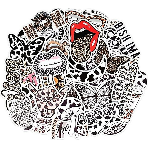Black White Leopard Print Stickers Aesthetic Trendy Decals For Water ...