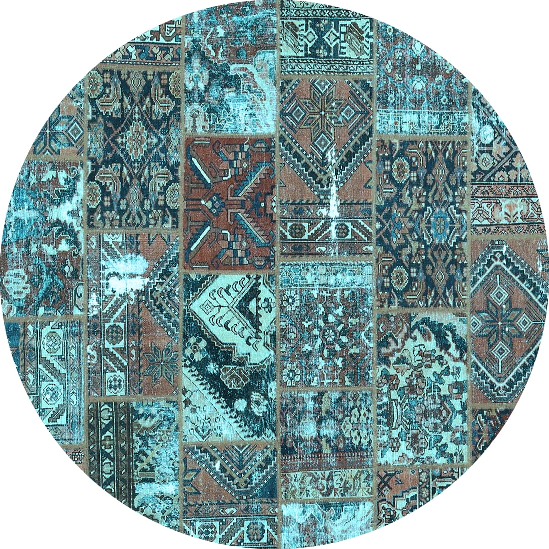 Ahgly Company Indoor Round Patchwork Light Blue Transitional Area Rugs ...