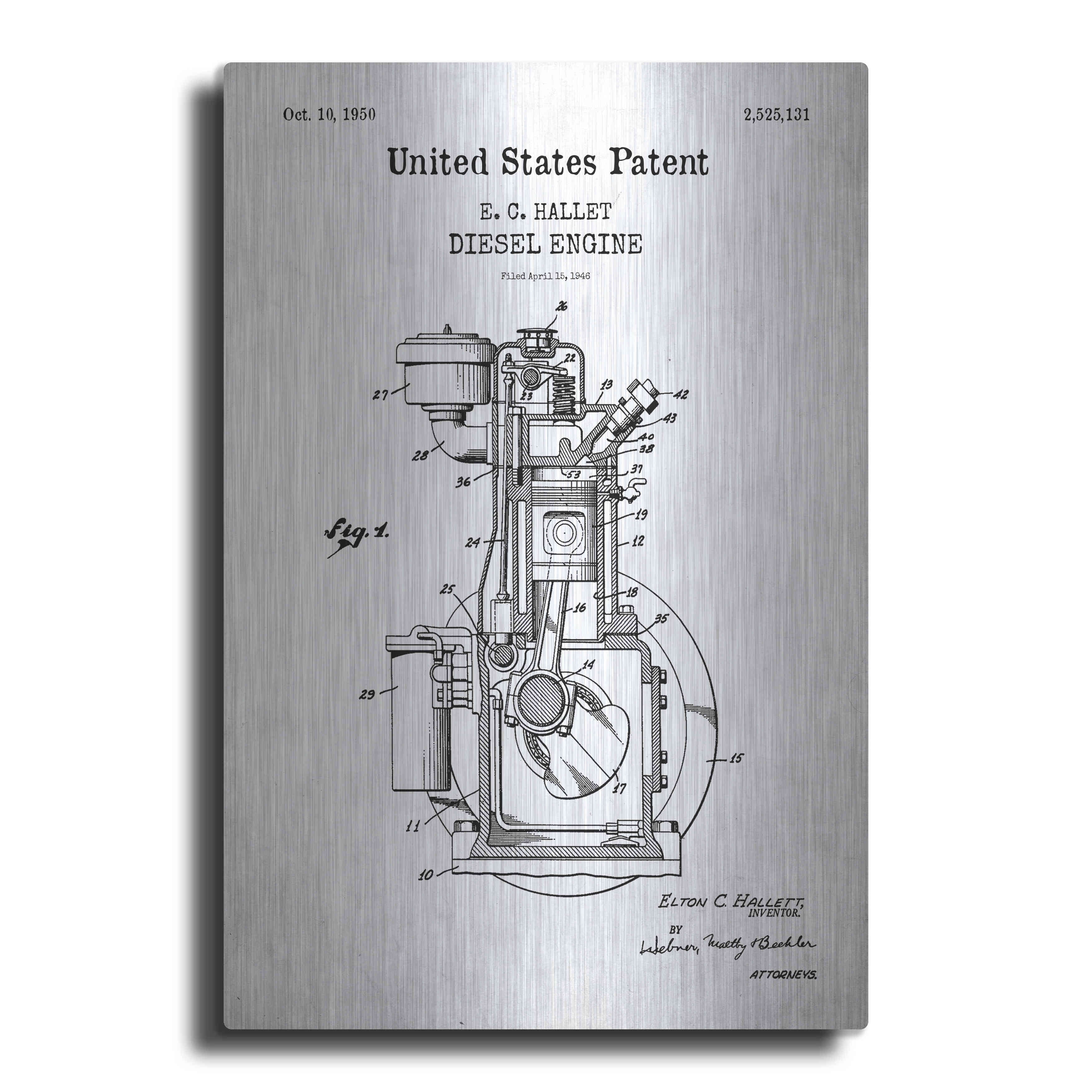 Luxe Metal Art 'Diesel Engine Blueprint Patent White' Acrylic Glass ...
