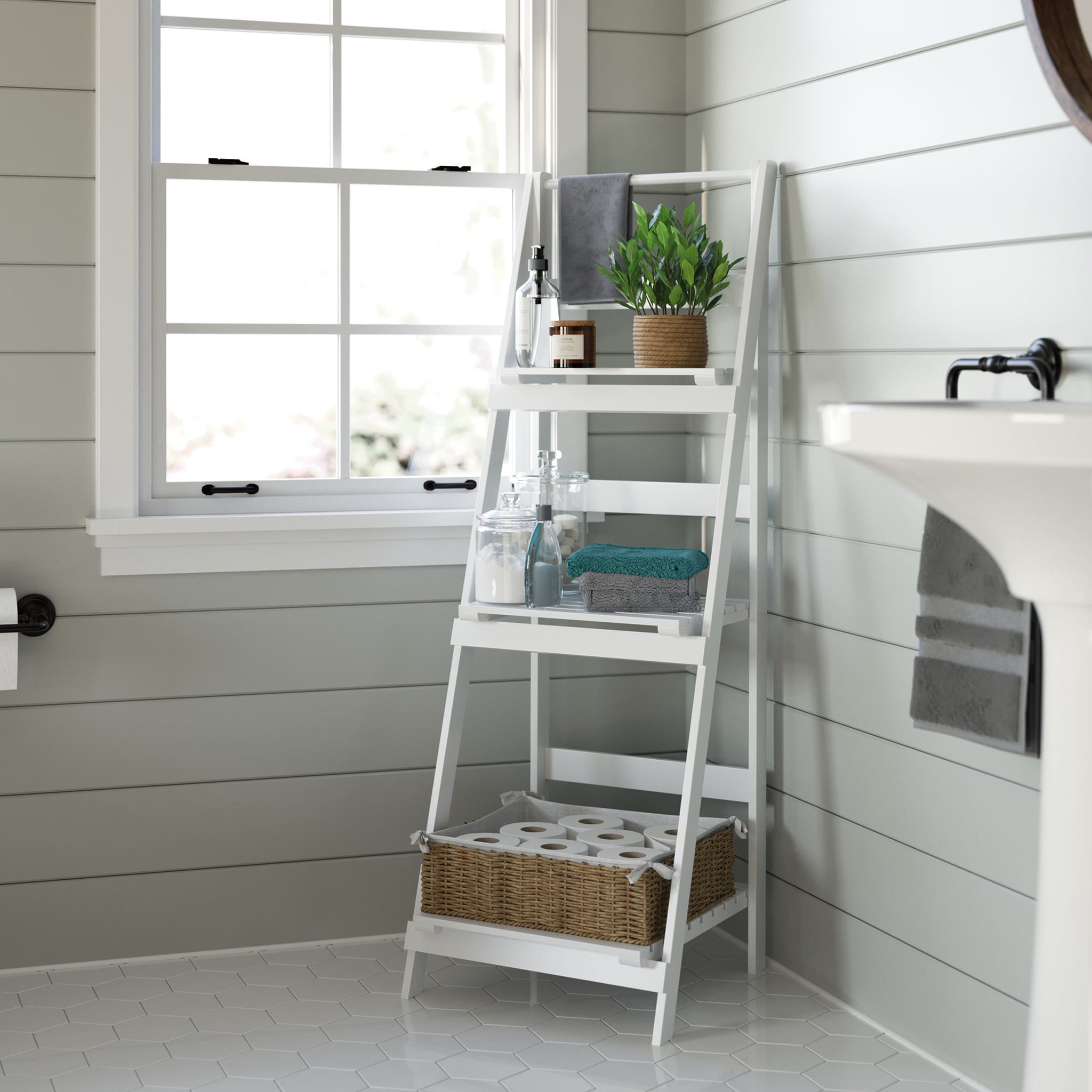 Sauder Cottage Road 3-Tier Folding Ladder Storage Shelf, White Finish ...