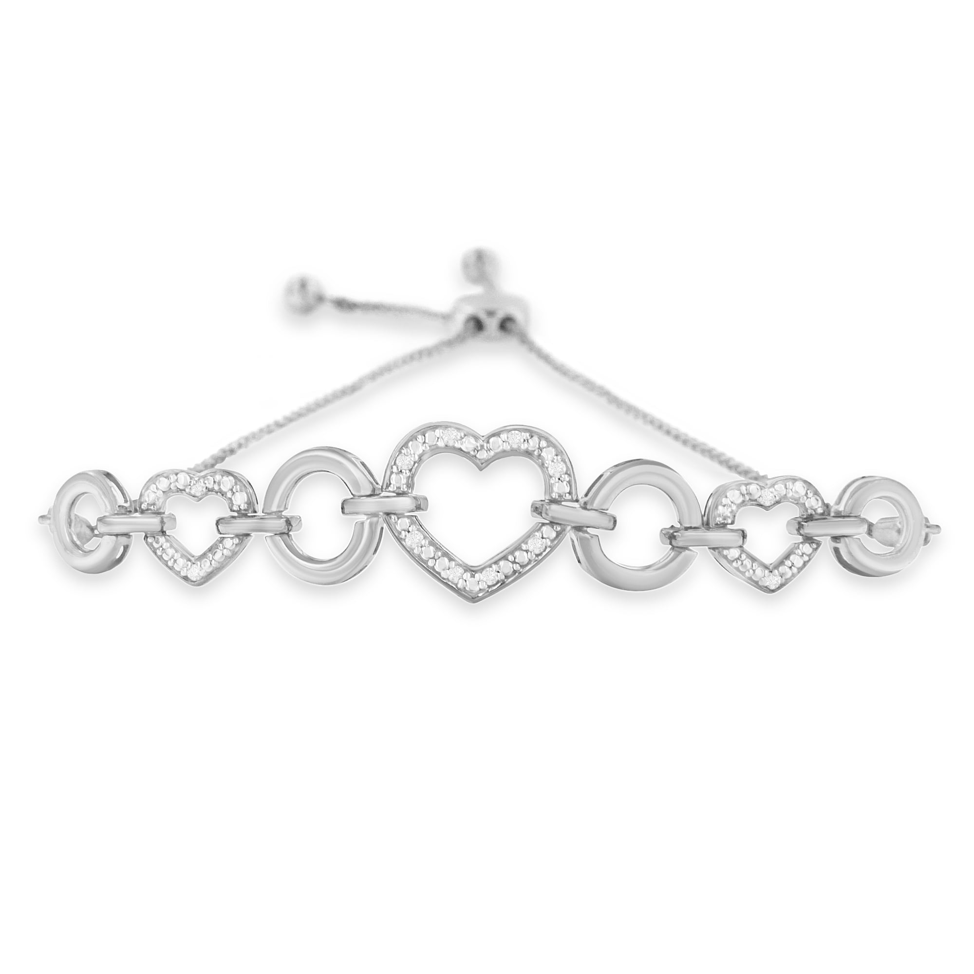 Sterling Silver 0.1ct TDW Diamond Heart-Link Bolo Bracelet(H-I,I2-I3 ...
