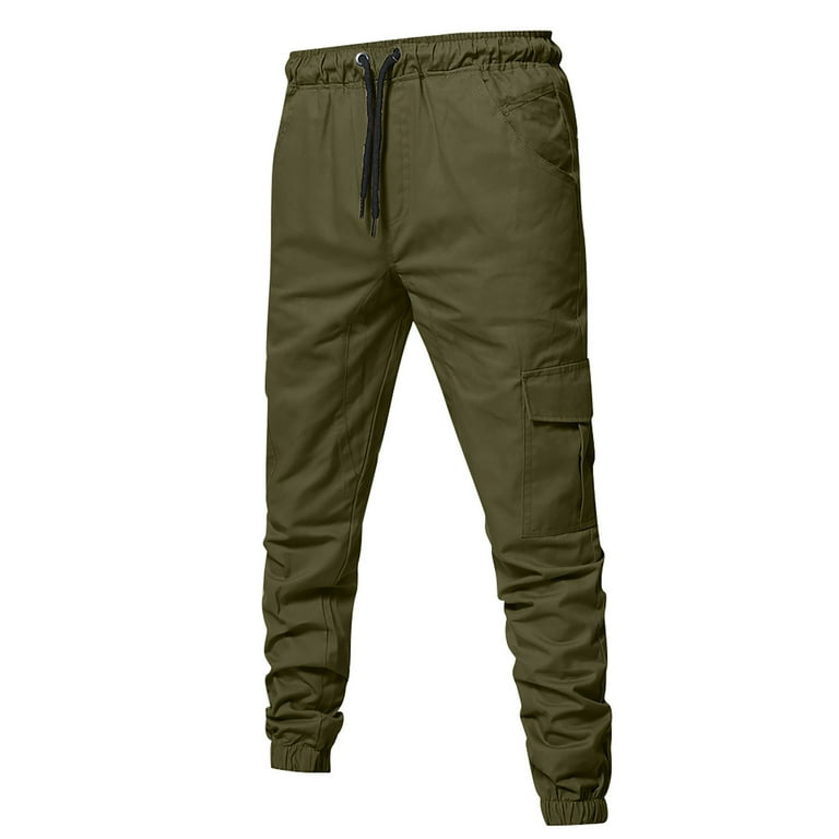 Mens Elastic Drawstring Slim Fit Cargo Trousers Pockets Mens Elastic Drawstring Slim Fit Cargo Trousers Pockets