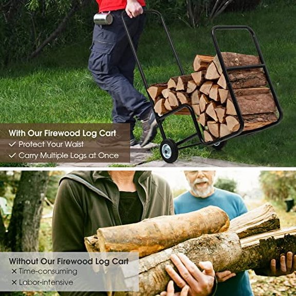 SPECSTAR Large Firewood Cart with Rubber Wheels and 600D Oxford Cloth ...