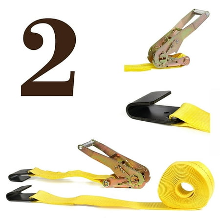 TWO Ratchet Strap Cargo Tie-Downs, 2"x27' Heavy-Duty, Flat Hooks ...