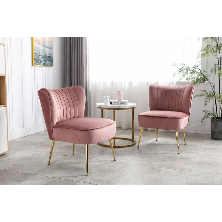 Guyou Modern Accent Chair Set of 2 Armless Slipper Chair Velvet Upholstered Lounge Chair Wingback Single Sofa Side Chair with Gold Legs for Living