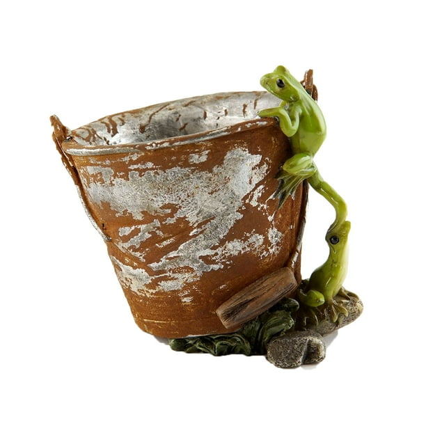 Top Collection Miniature Garden Frog Statues (Frogs on Rustic Pail ...