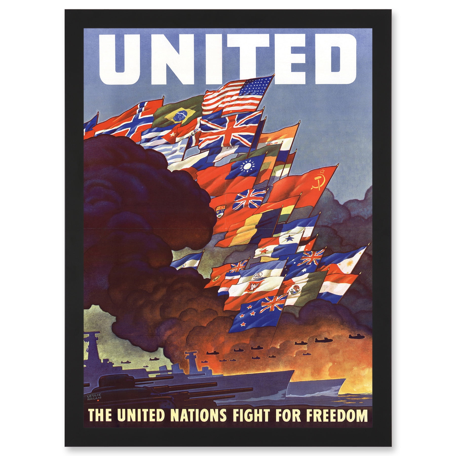 WW2 World War Allies United Nations Fight Freedom Vintage A4 Artwork Framed Wall Art Print ...