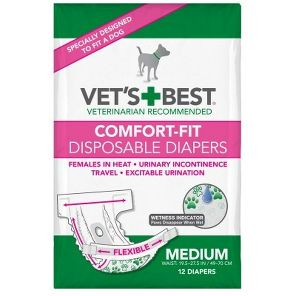 Vet's Best 12 Count Comfort Fit Disposable Female Dog Diapers, Medium ...