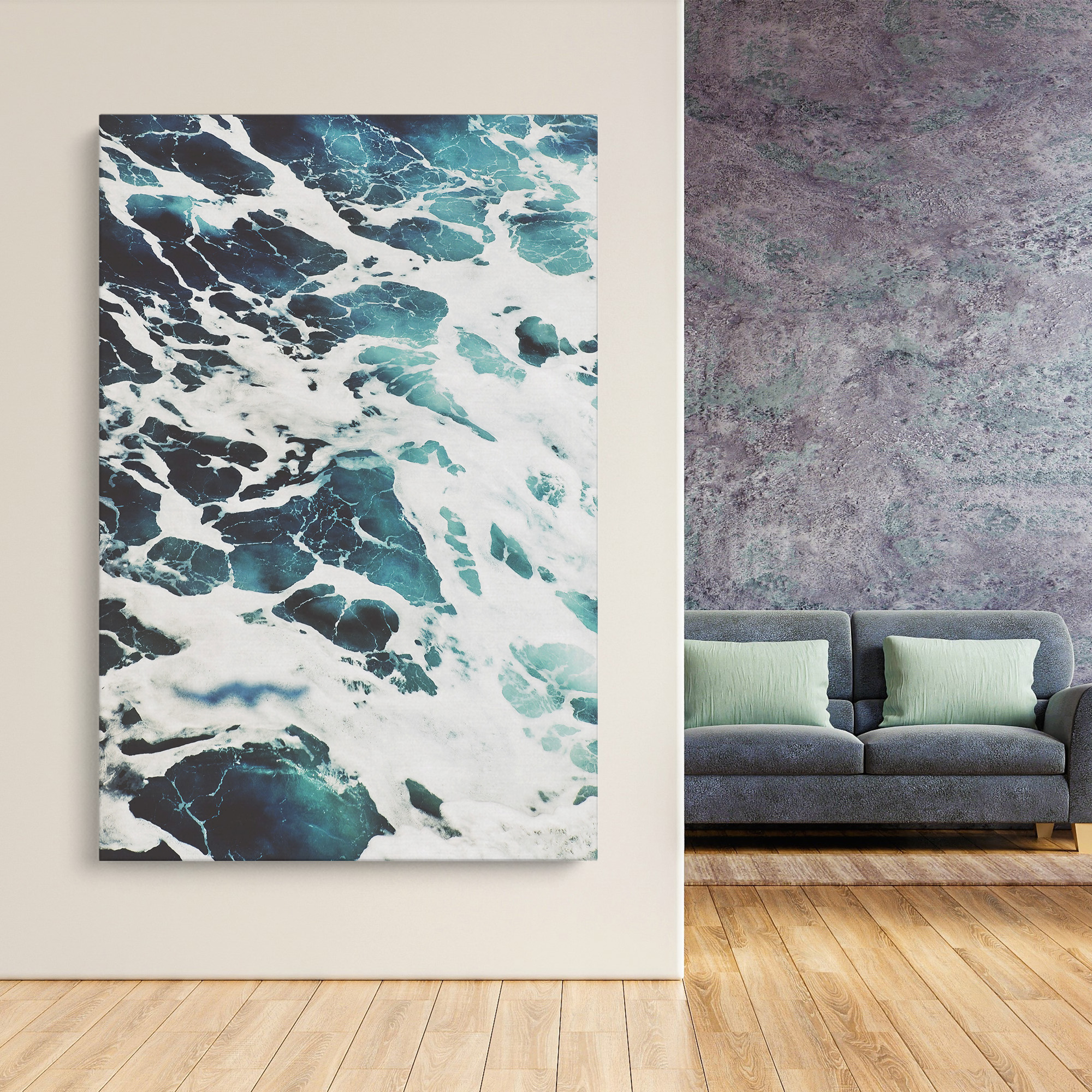 AE Ocean Waves Beach Canvas Wall Art (40X60 inch) | Framed Nature ...