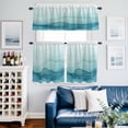 Abstract Ombre Blue Ocean Wave Kitchen Curtains Set for Windows, Sky ...