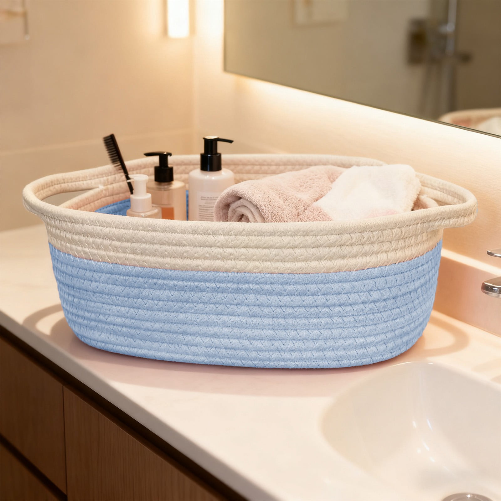 Click here for Cotton Woven Basket Blue And White Woven Storage B... prices