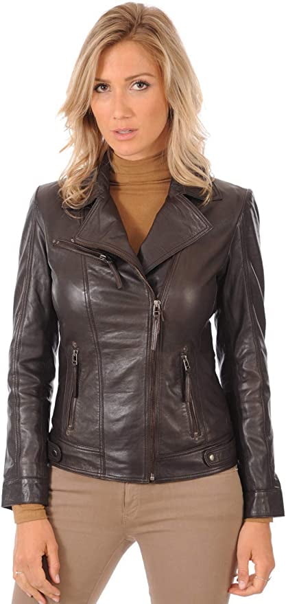 New Women's Genuine Lambskin Pure Real Leather Biker Basic Slim Fit ...