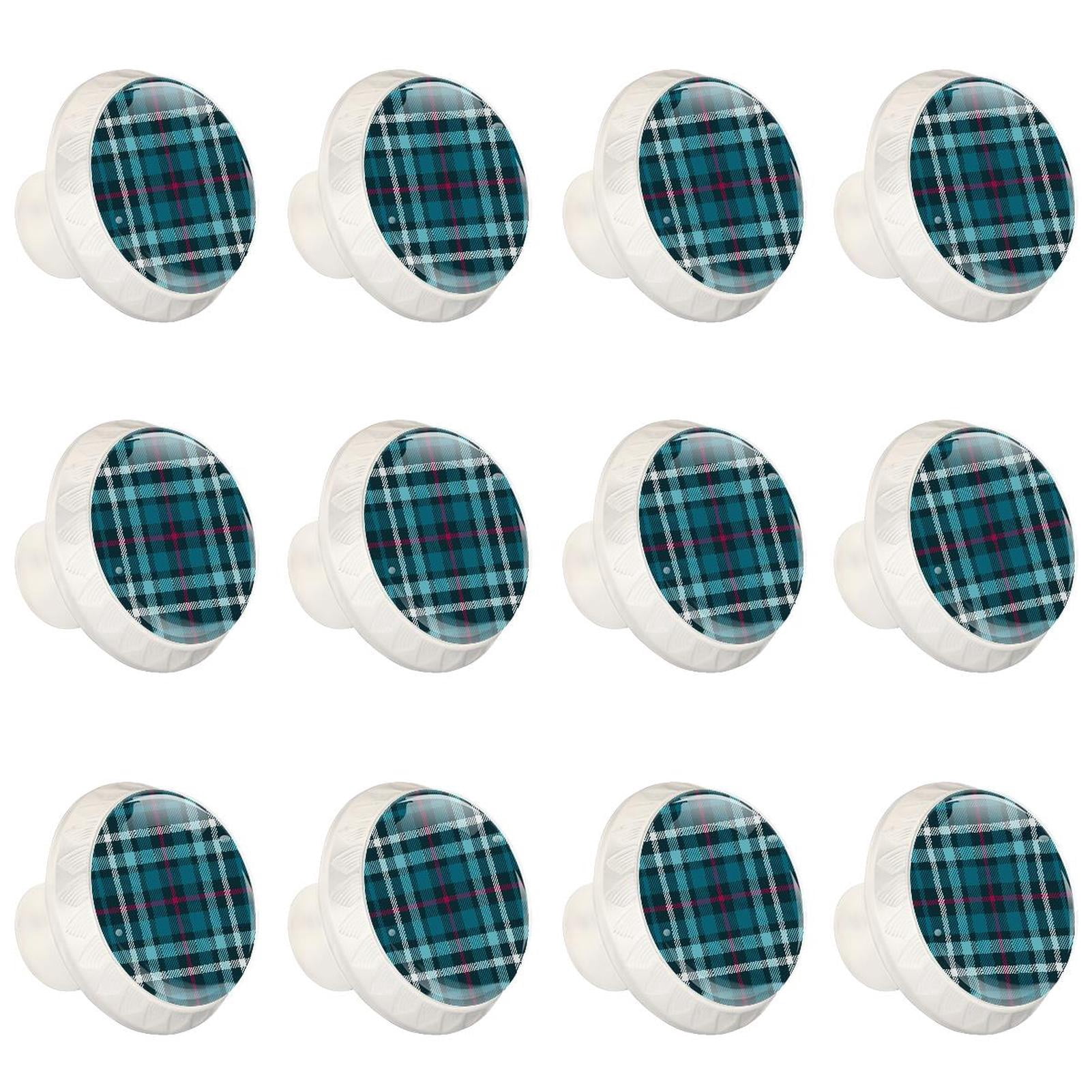 12 Pcs Plaid Check Pattern Teal Knobs for Kitchen Cabinet Cupboard ...