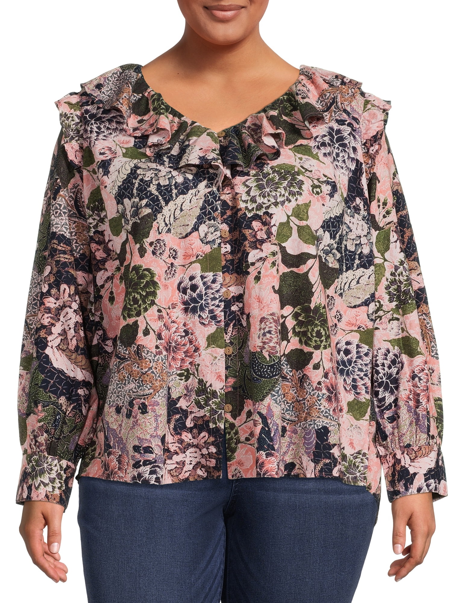 Terra and Sky Women's Plus Size Long Sleeve Ruffle Top - Walmart.com