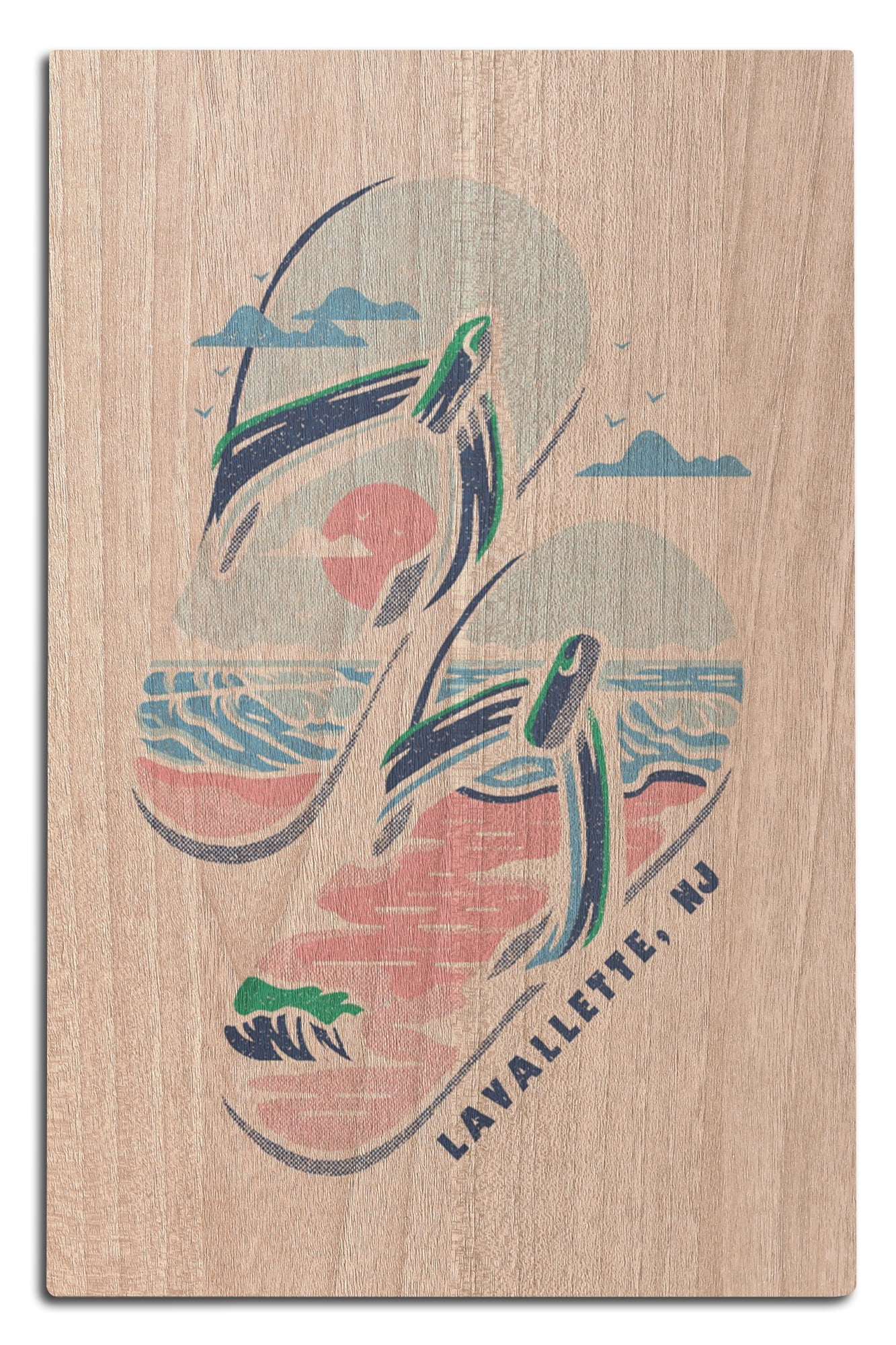 Lavallette, New Jersey, Flip Flops sans Palm Tree, Distressed Birch ...