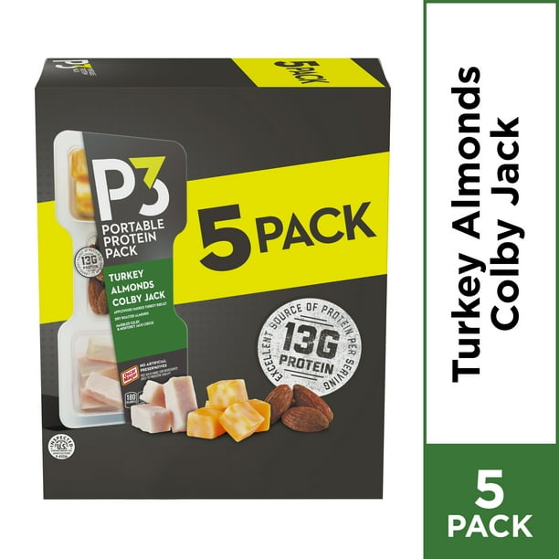 P3 Portable Protein Snack Pack with Turkey, Almonds & Colby Jack Cheese ...