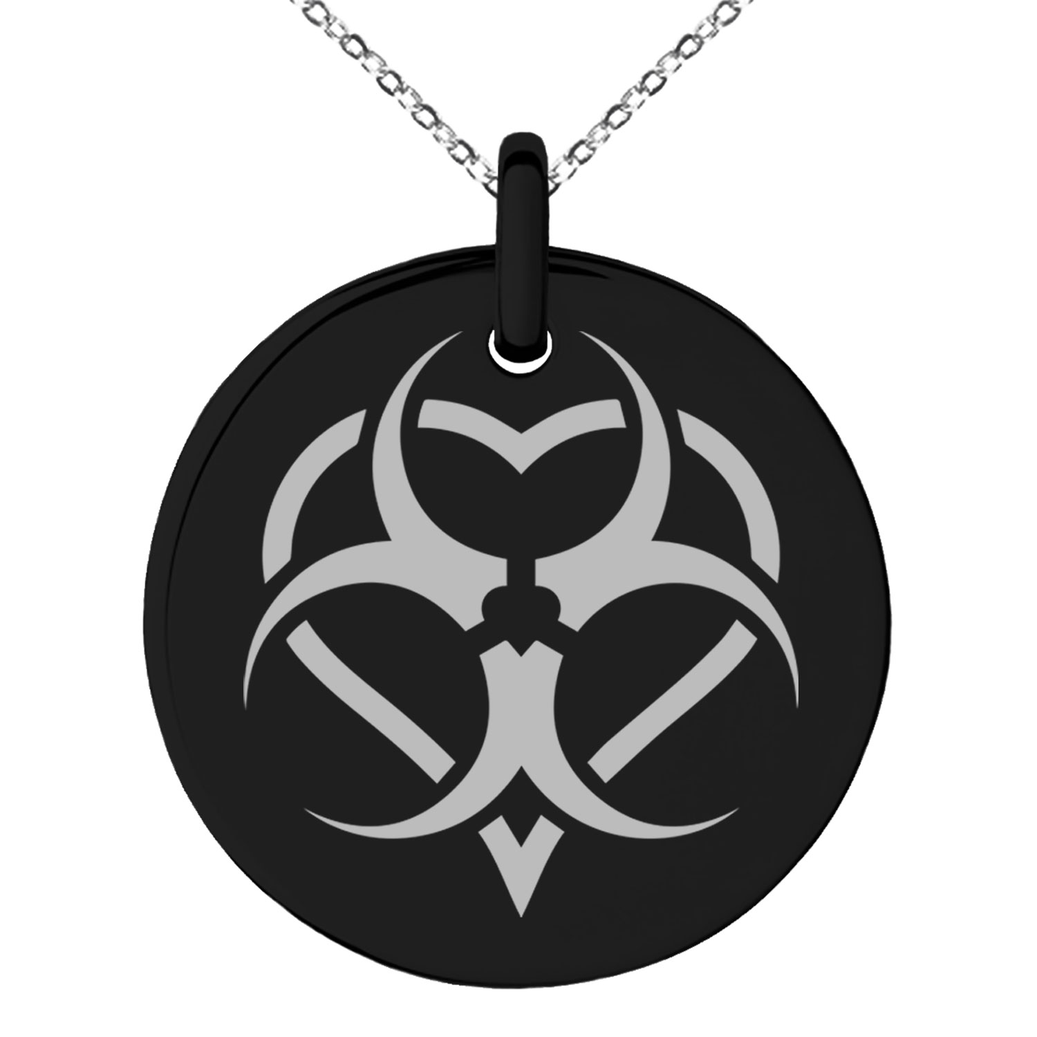 Stainless Steel Biohazard Love Heart Engraved Small Medallion Circle ...