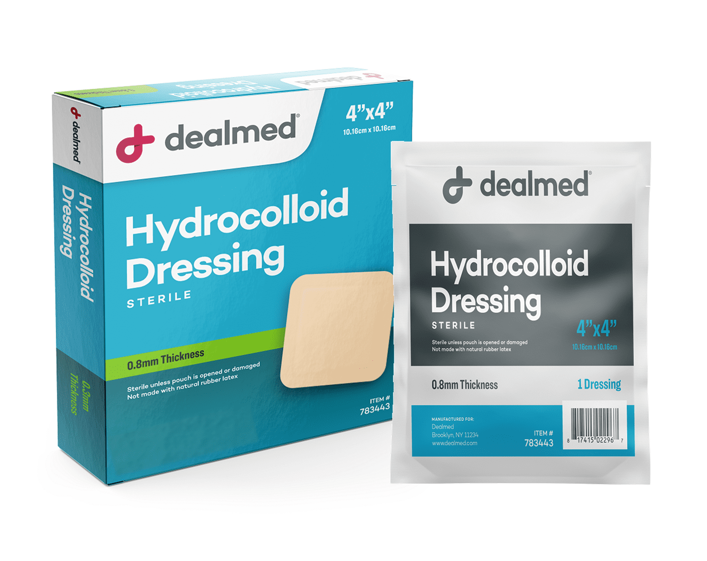 Dealmed 4" x 4" Hydrocolloid Dressing, Standard Thickness | Sterile ...