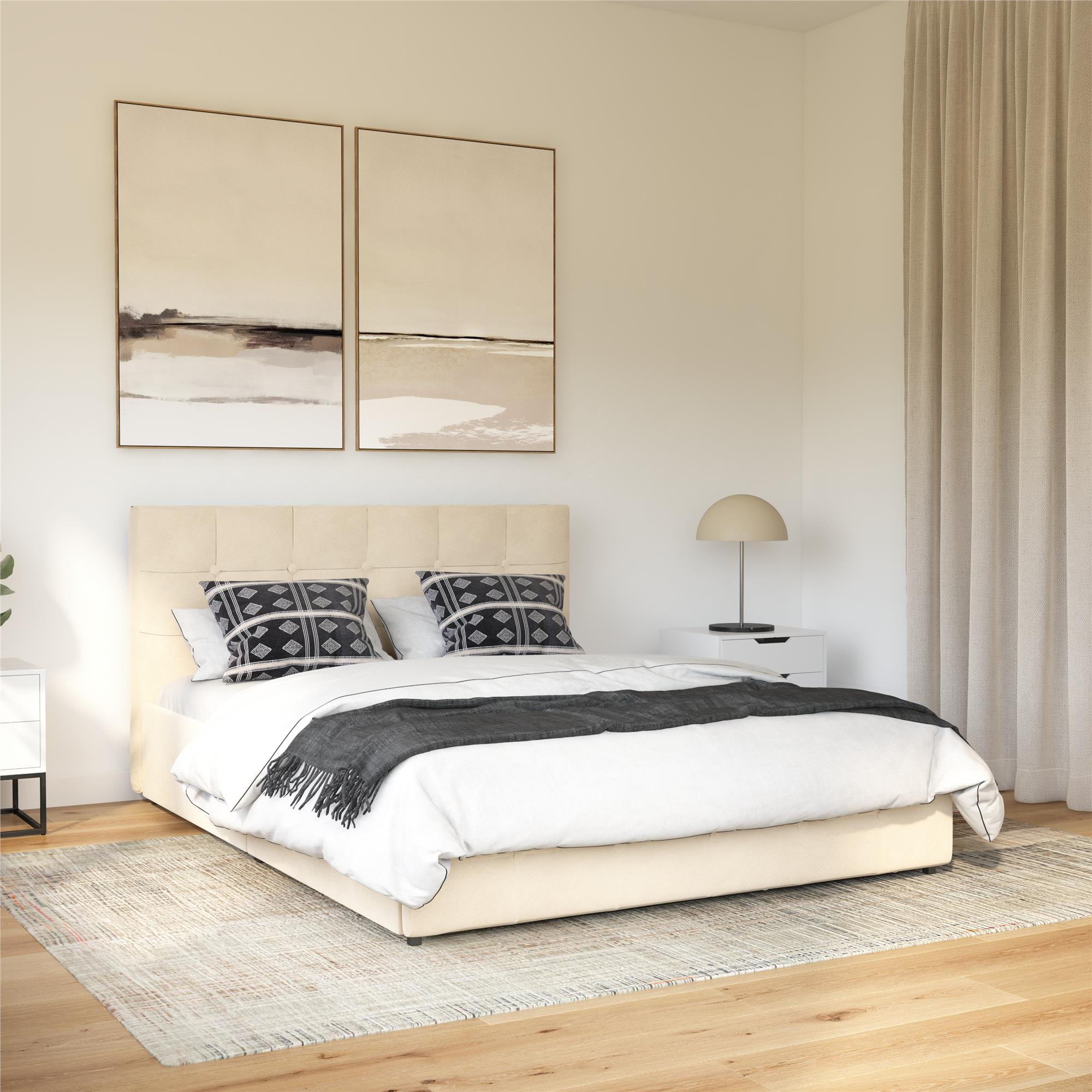 DHP Rose Tufted Upholstered Storage Bed Frame, Queen, Ivory Velvet ...