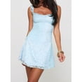 Blue Lace Sleeveless Square Neck Ruffle Strap Mini Dress For Summer ...