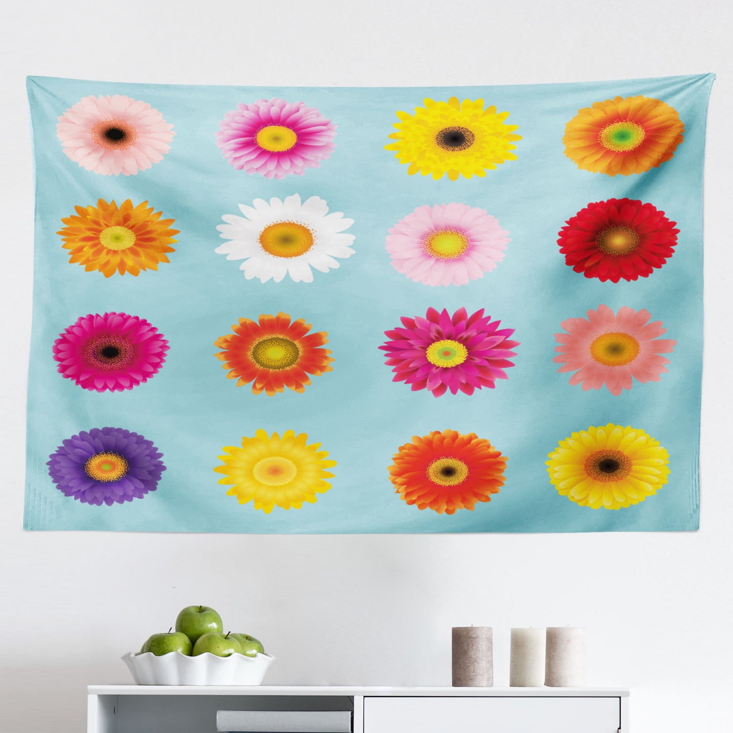 Gerber Daisy Tapestry, Closeup Flower Photo Petal with Stem on Plain ...