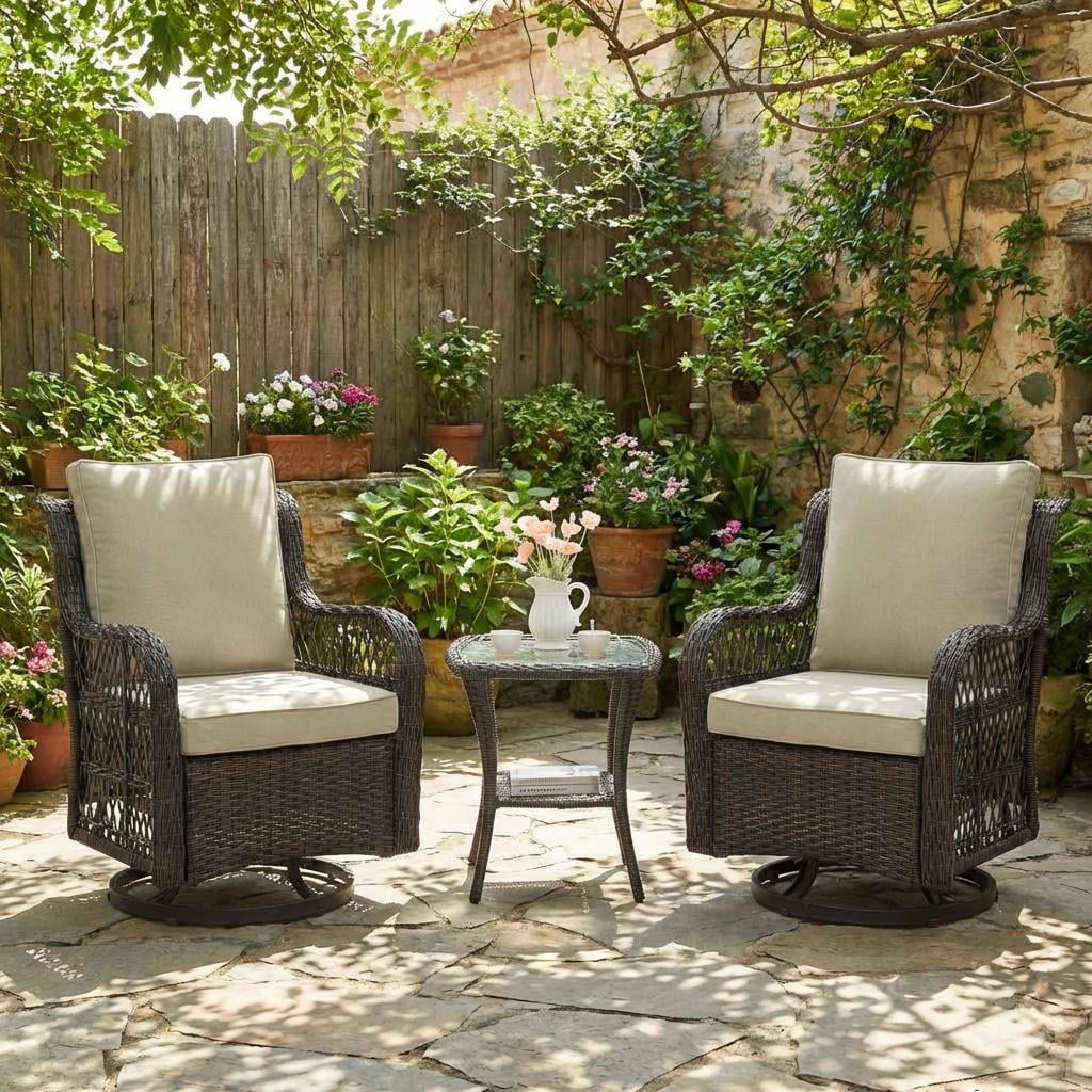 Click here for Naleesysca 3 Pieces Outdoor Swivel Rocker Chair Se... prices