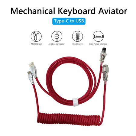 Peggybuy 2 in 1 Coiled Aviator Wire Type-C Cable Mechanical Keyboard ...