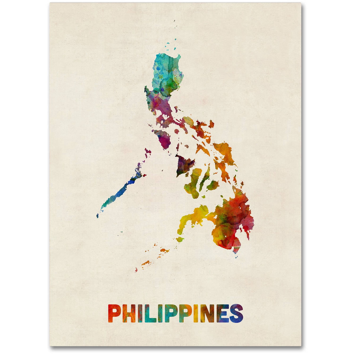 Trademark Fine Art "Philippines Watercolor Map" Canvas Art by Michael ...