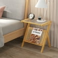 Costway Rattan Side Table, Bamboo Nightstand with Glass Top, Magazine ...