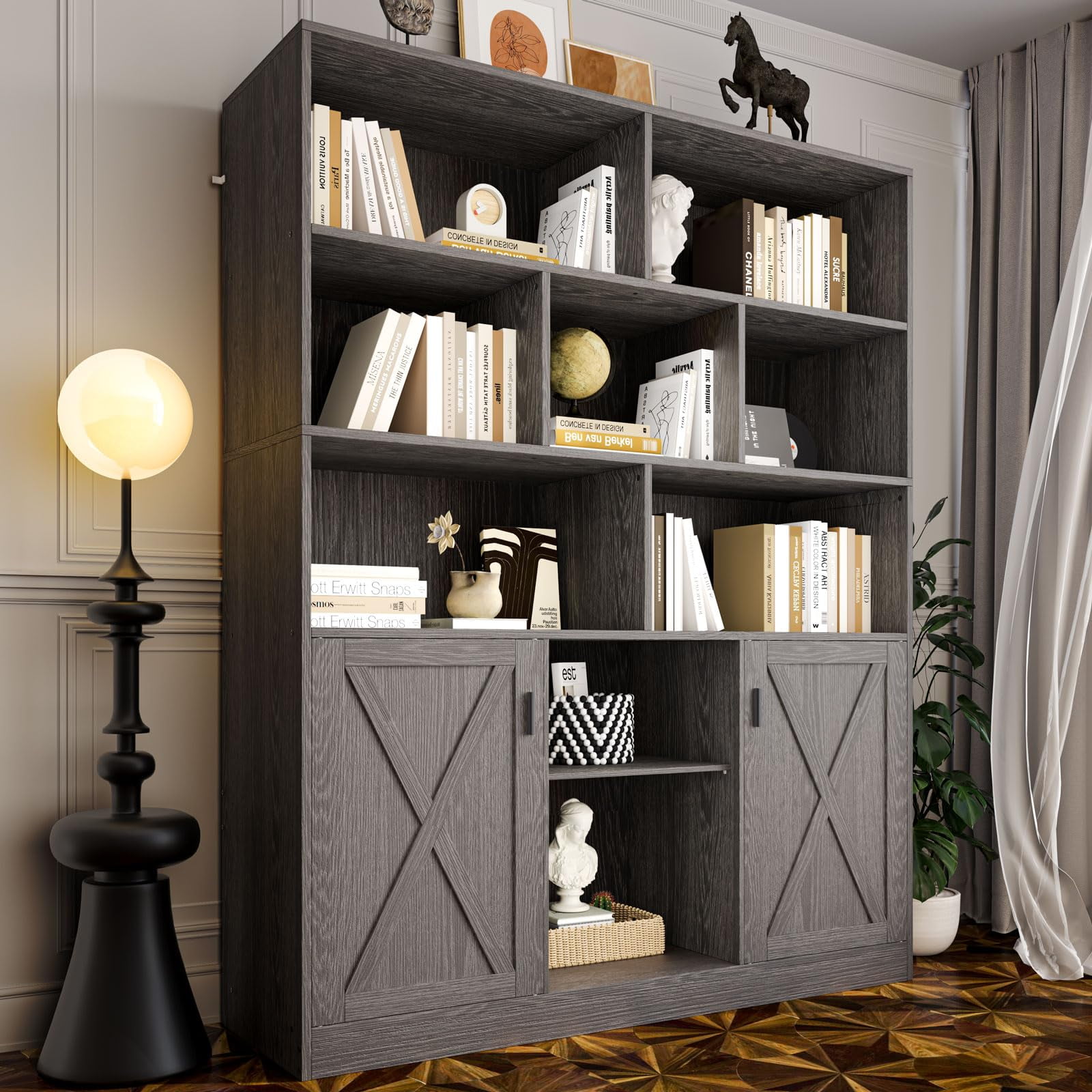 Simple Hogar Librero De Madera Con Puertas Libreros Modernos 6 Capas