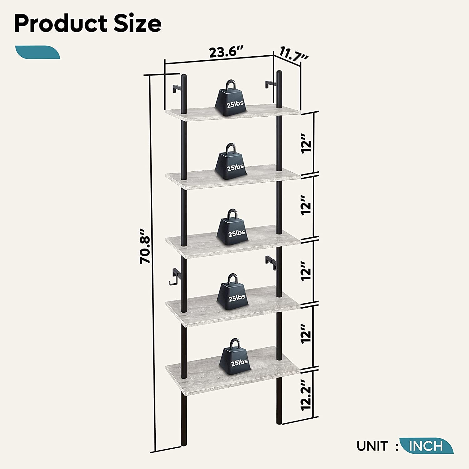 Buy Bestier 5 Tier Ladder Shelf Bookshelf Storage Shelves Unit Grey ...