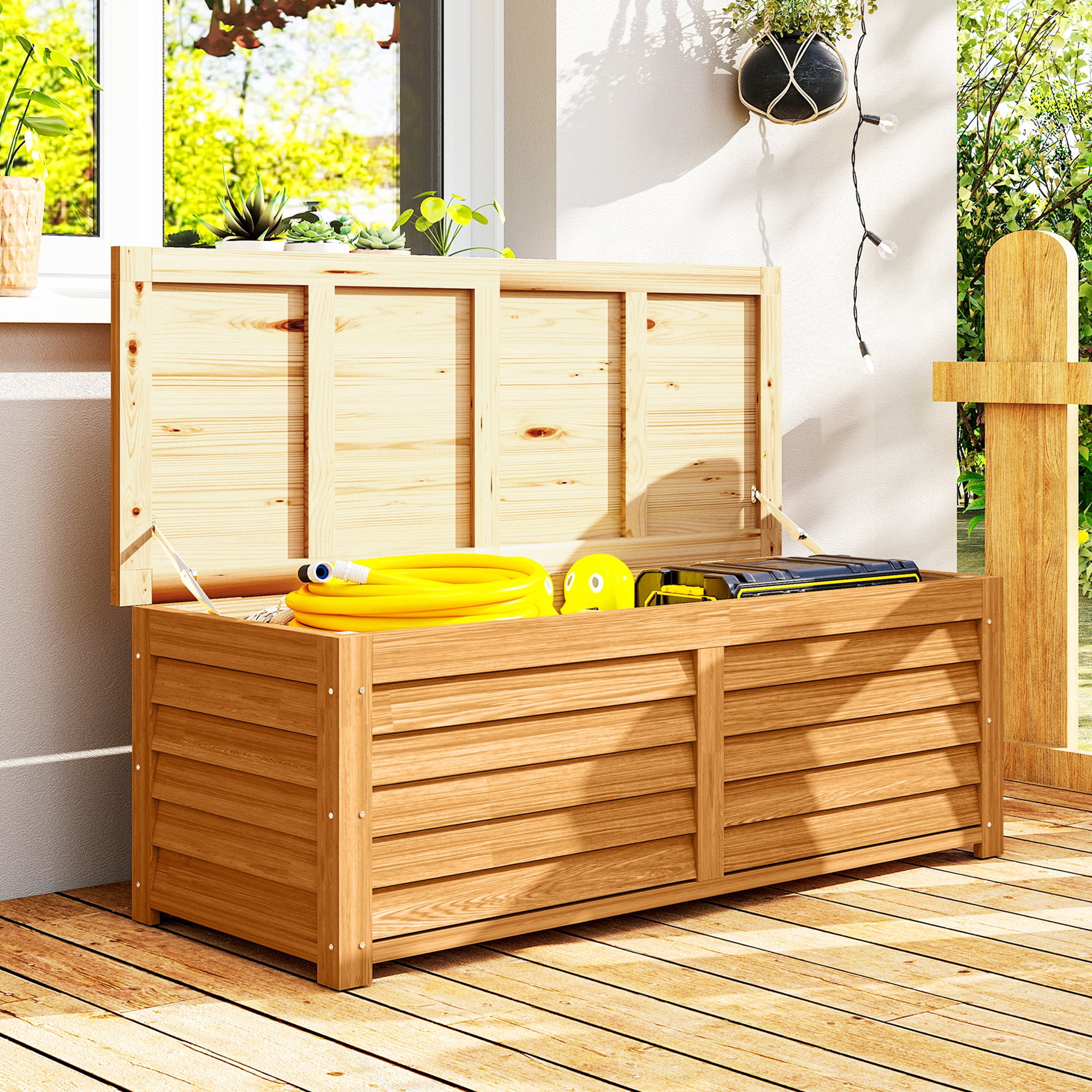 Click here for Outsunny 176l Outdoor Deck Box With 2 Safety Hinge... prices