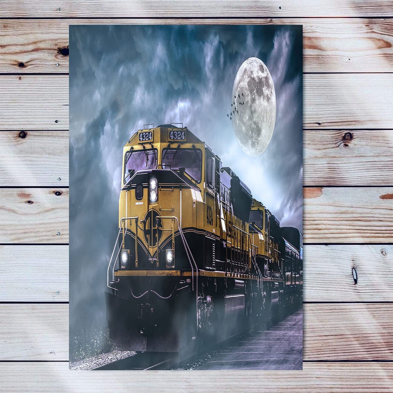 Moon Sky Clouds Night Yellow Black White Canvas Wall Art For Living ...