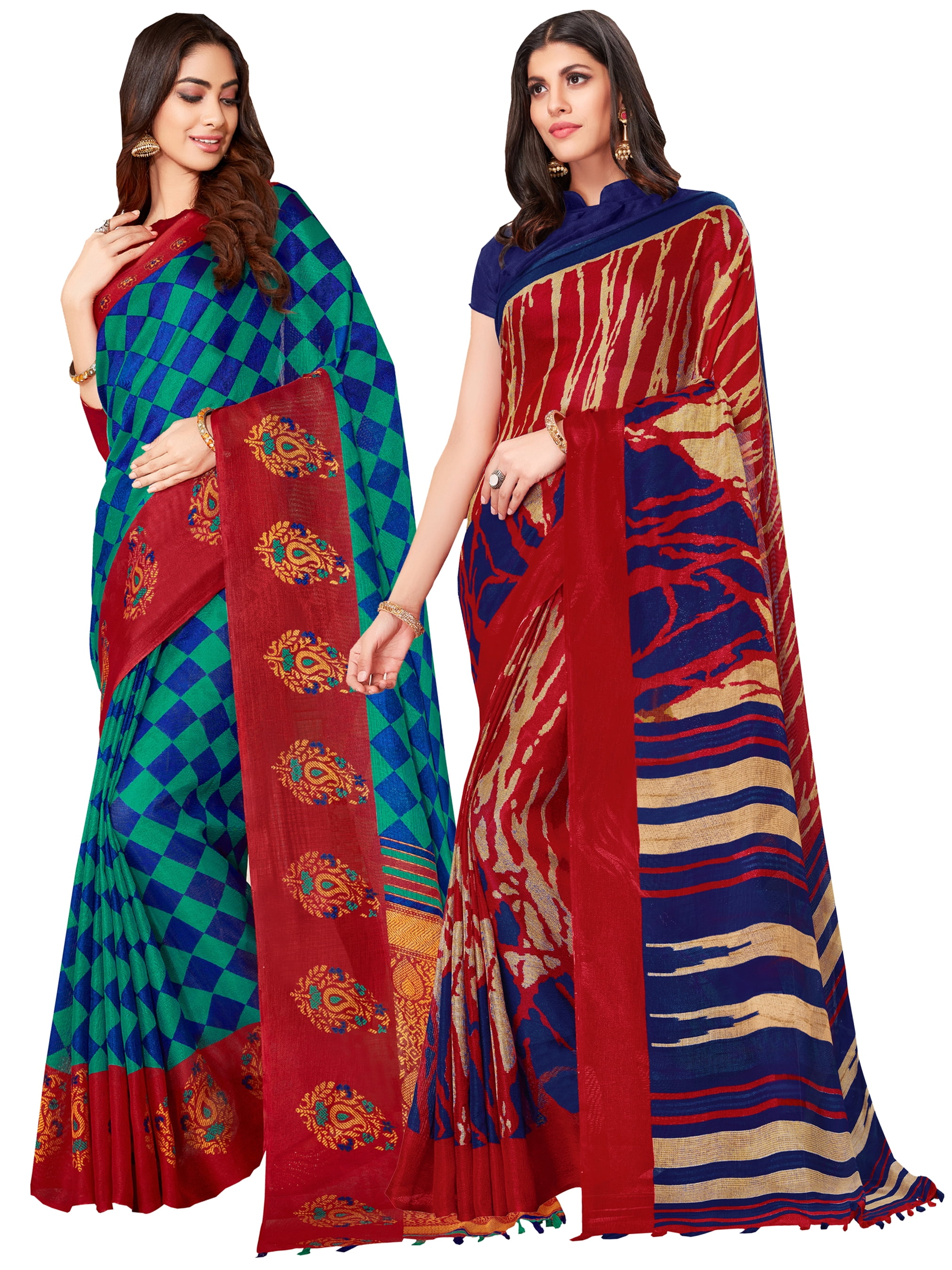 Pack of Two Saree for Women Printed Linen Silk Indian Wedding Sarees ...
