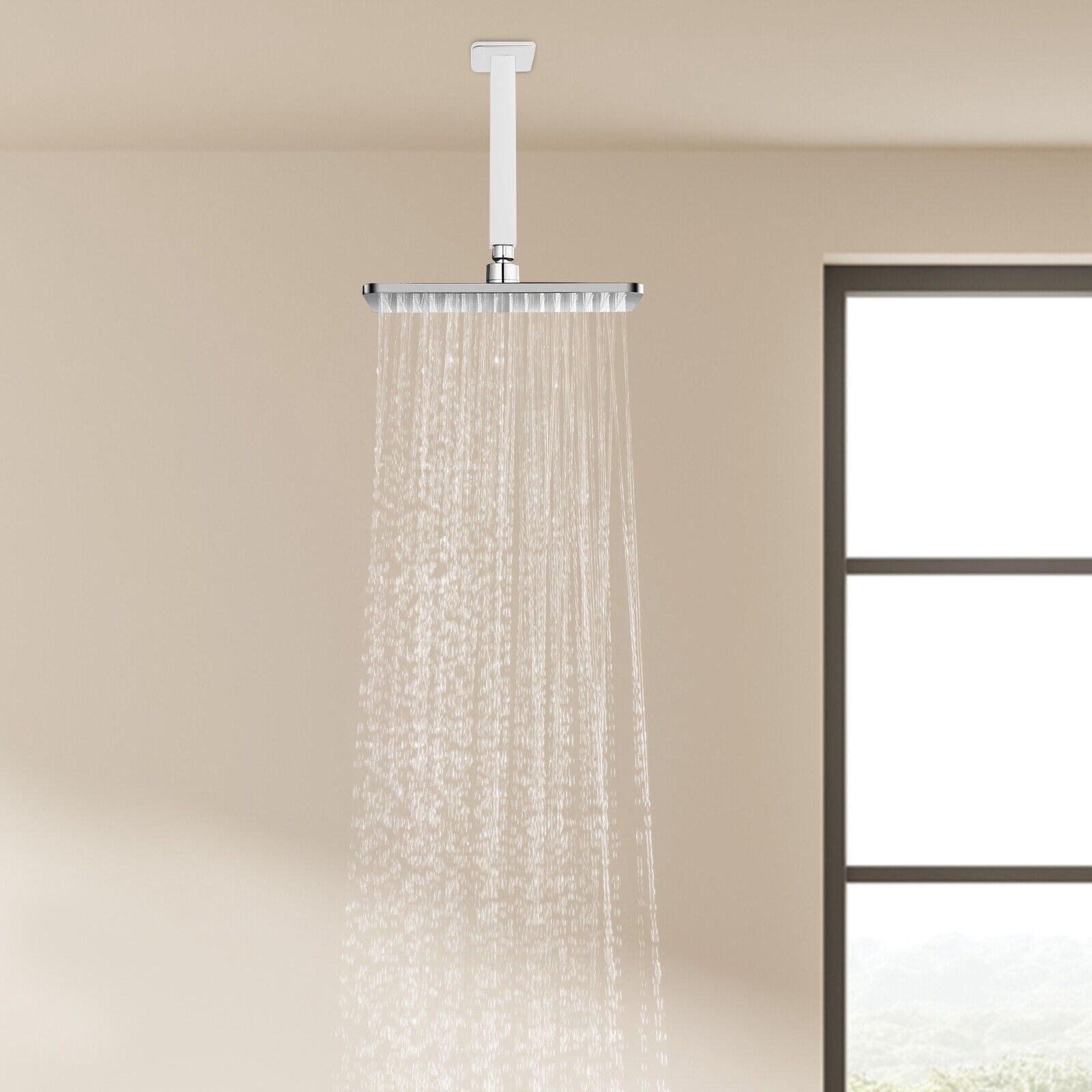 9" Square Ceiling Rain Shower Head Chrome Ceiling Mounted Extension Arm ...