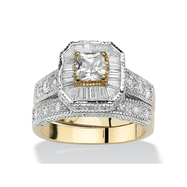 Palmbeach Jewelry Princess Cut Cubic Zirconia Two Tone Vintage Style