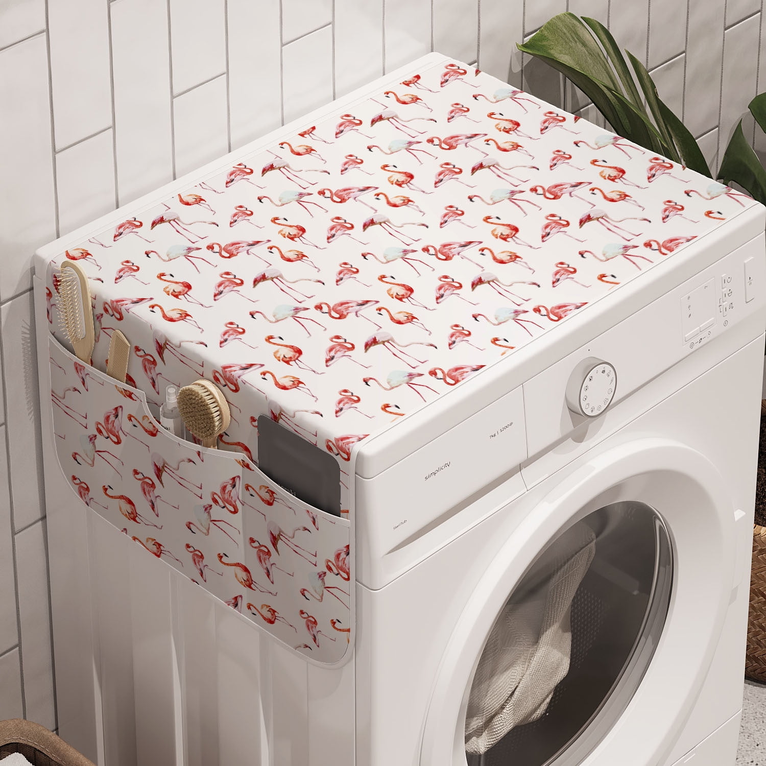Flamingo Washing Machine Organizer, Tropical Watercolor Art Style Birds ...