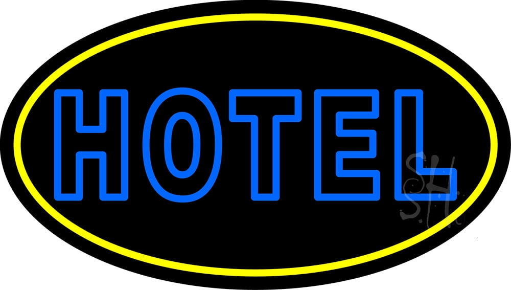 Blue Hotel With Yellow Border LED Neon Sign 20 x 37 - inches, Black ...