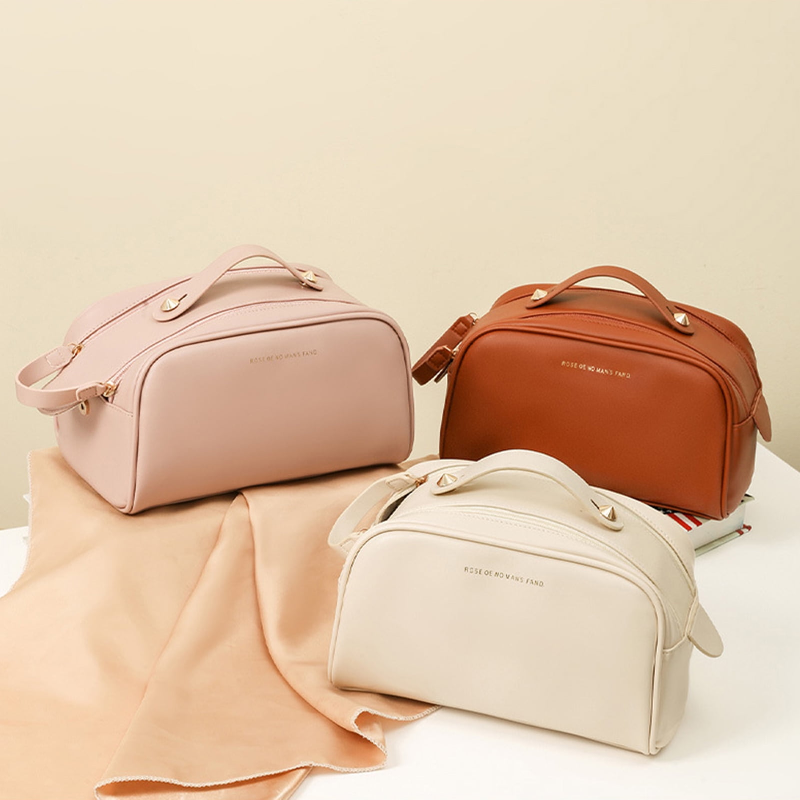 Hesroicy Makeup Bag High Capacity Portable Handle Double Smooth Zippers ...