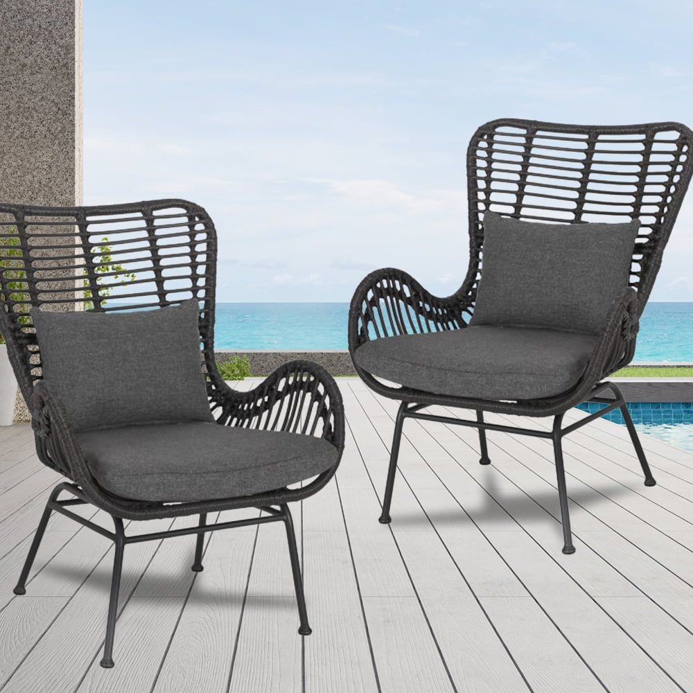 Wicker Arm Chairs for Balcony,Outdoor Patio 2-Piece Conversation Set ...